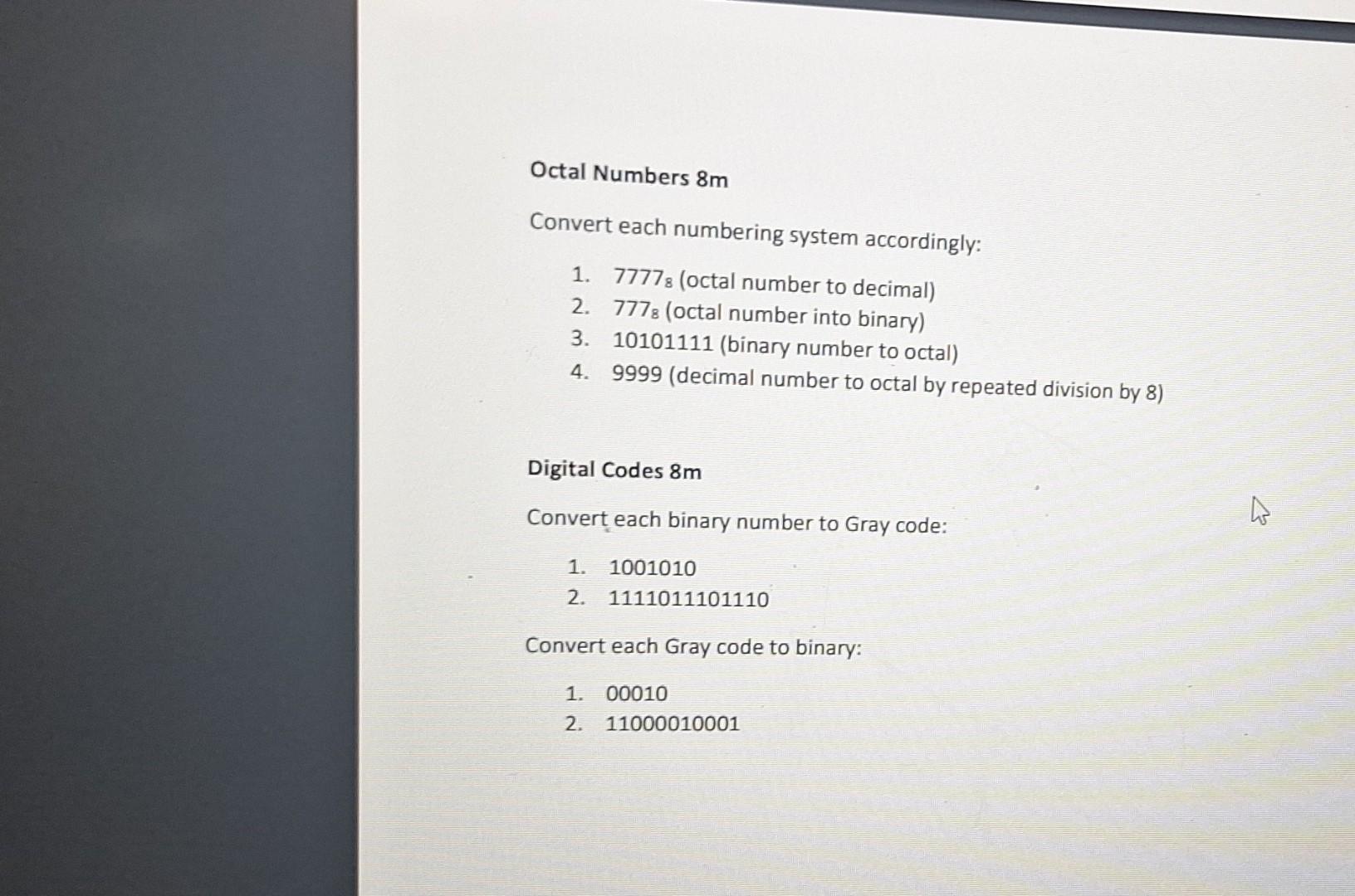 Solved Binary Numbers 4m Convert each binary number to | Chegg.com