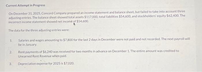 Solved On December 31, 2025, Concord Company prepared an | Chegg.com