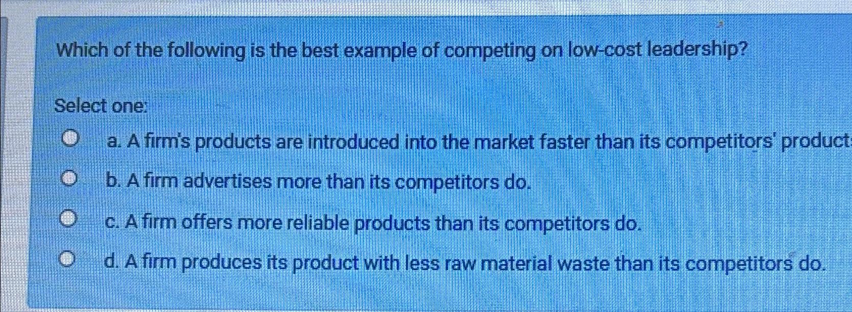 Solved Which of the following is the best example of | Chegg.com