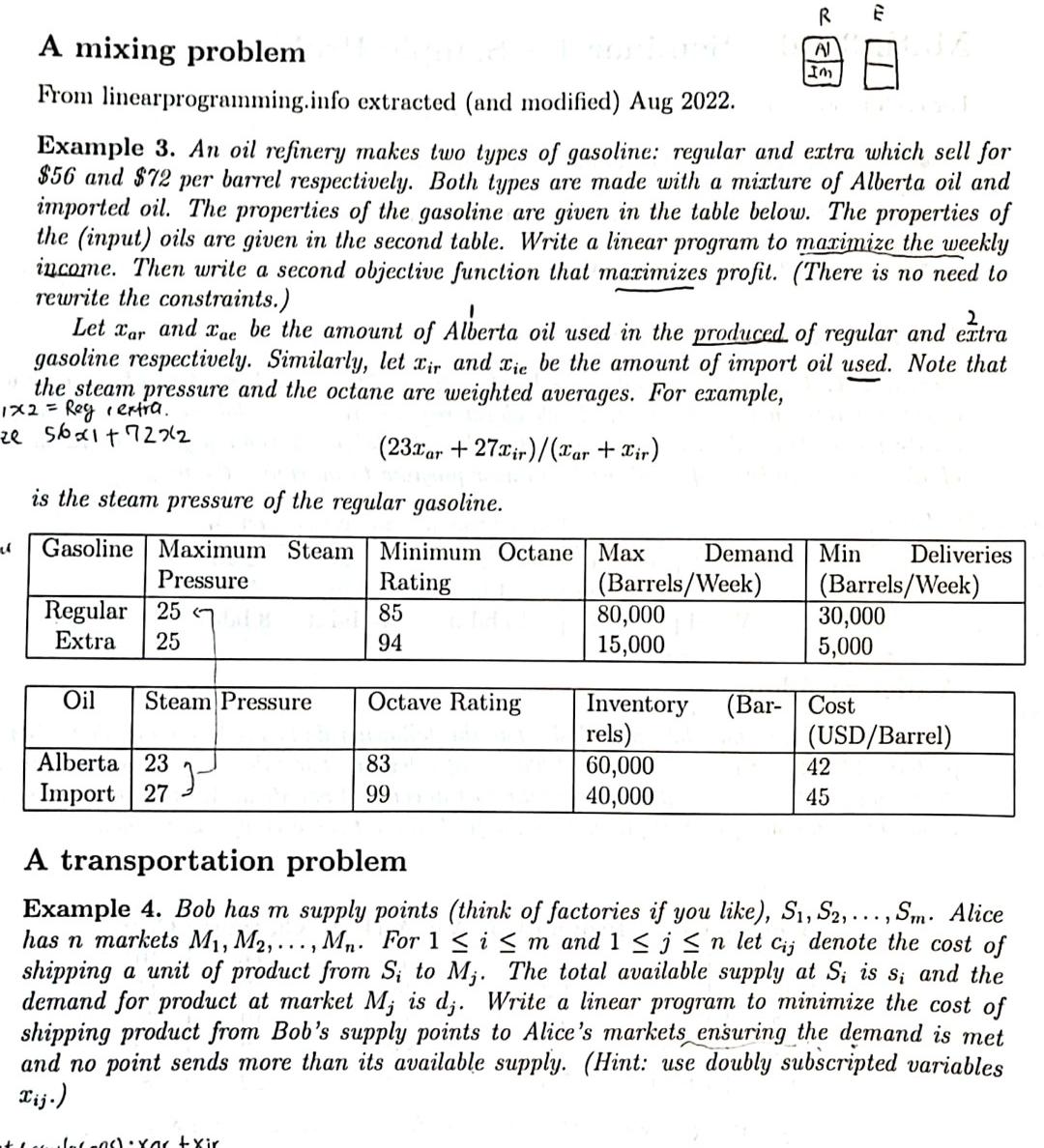Solved For each problem below, express it as a linear | Chegg.com
