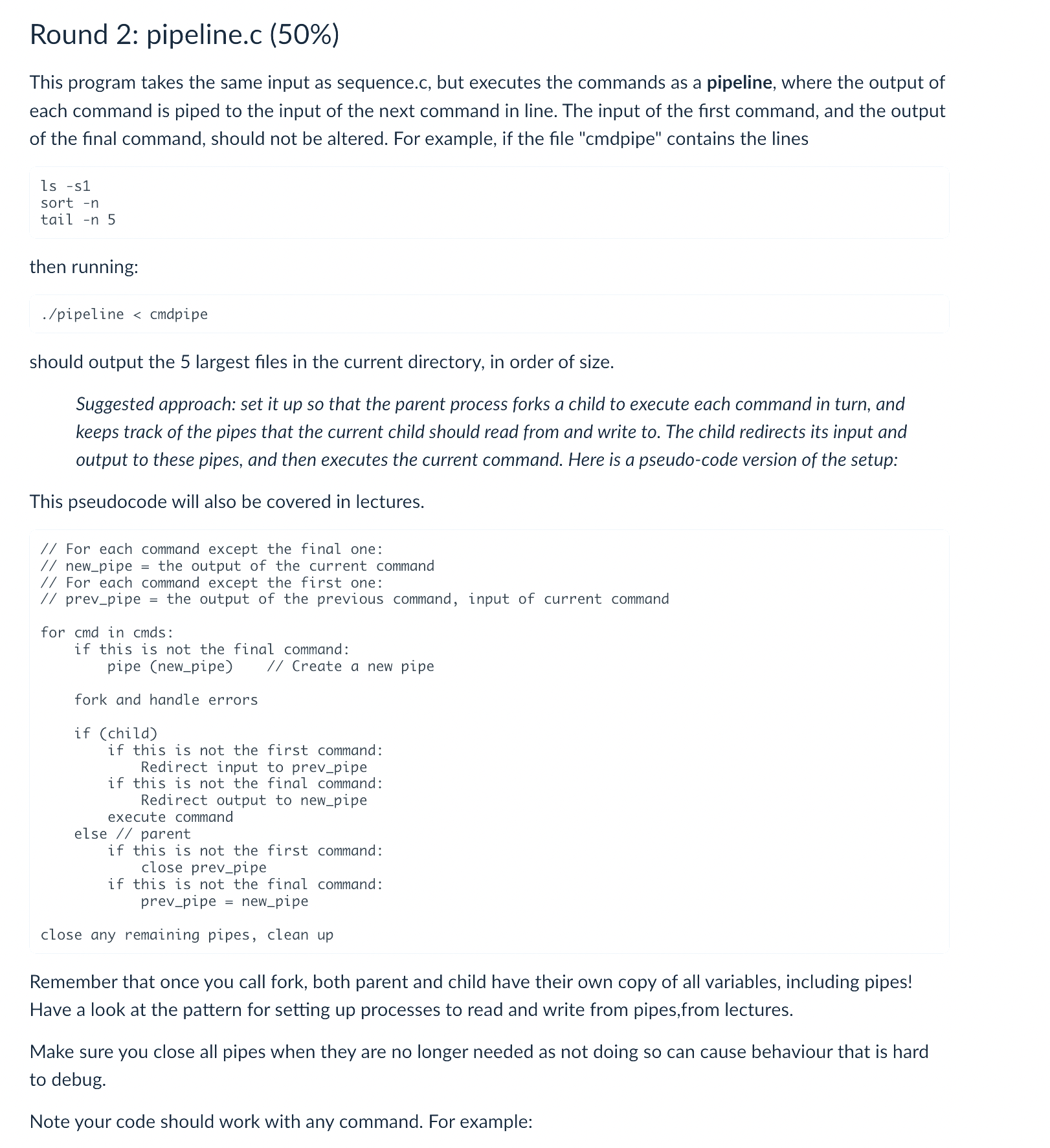 Solved Round 2: pipeline.c (50%)This program takes the same | Chegg.com