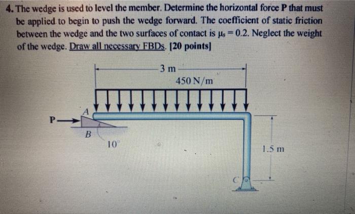 Solved 4. The wedge is used to level the member. Determine | Chegg.com