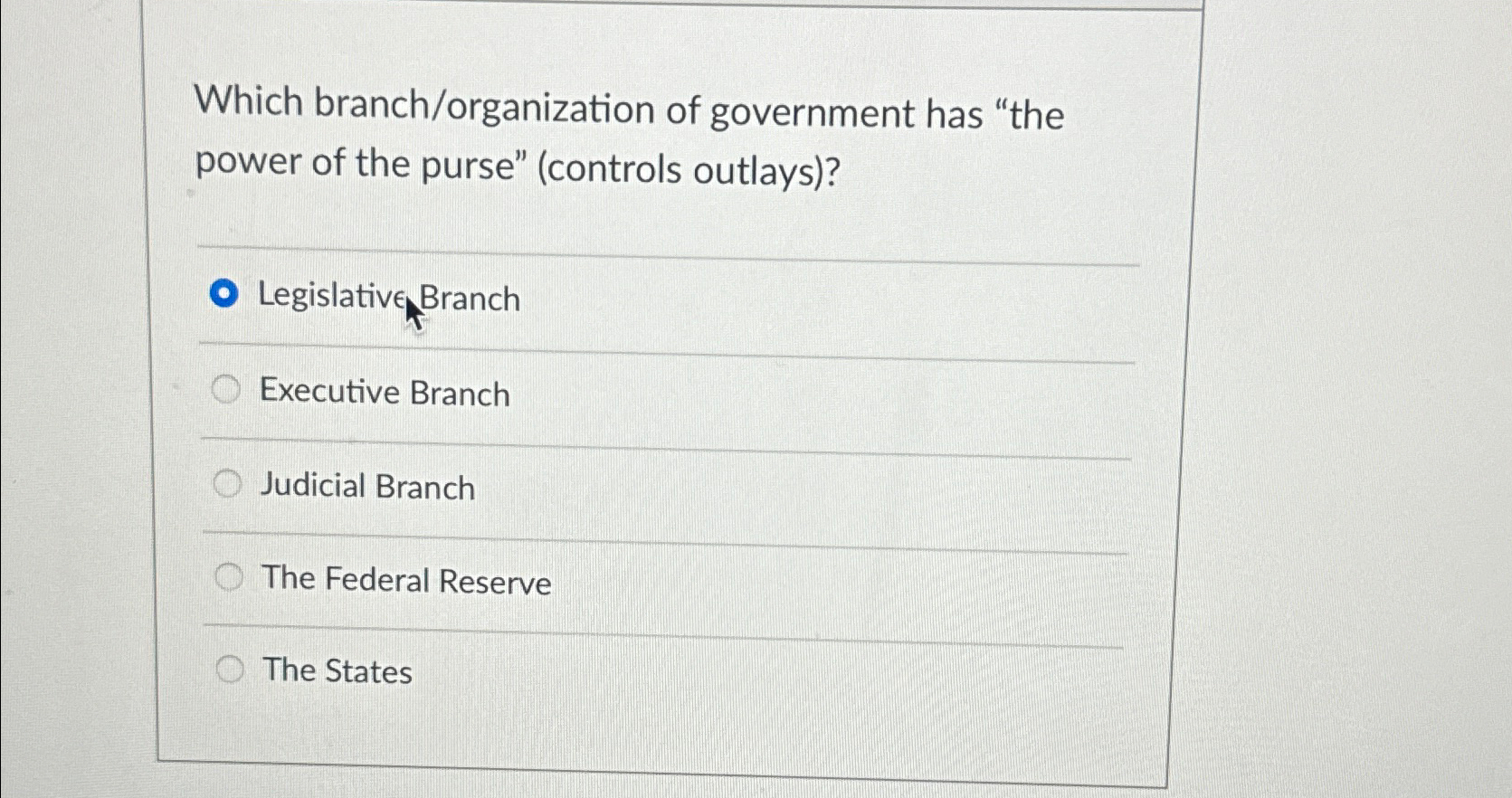 Solved Which branch/organization of government has "the | Chegg.com