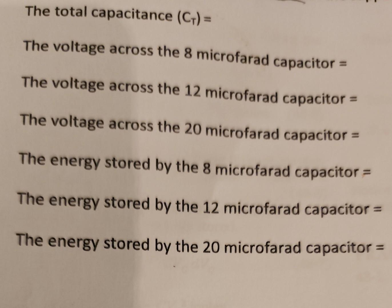 Solved The voltage across the 8 microfarad capacitor = The | Chegg.com