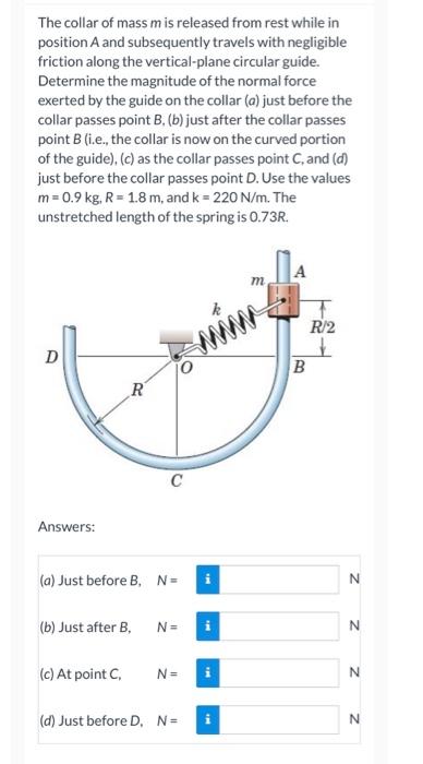 Solved The collar of mass m is released from rest while in | Chegg.com