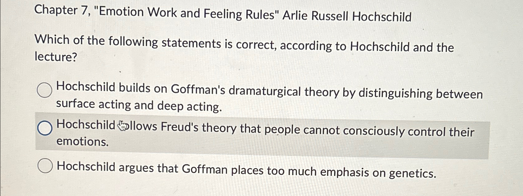 Solved Chapter 7, ﻿"Emotion Work and Feeling Rules" Arlie | Chegg.com