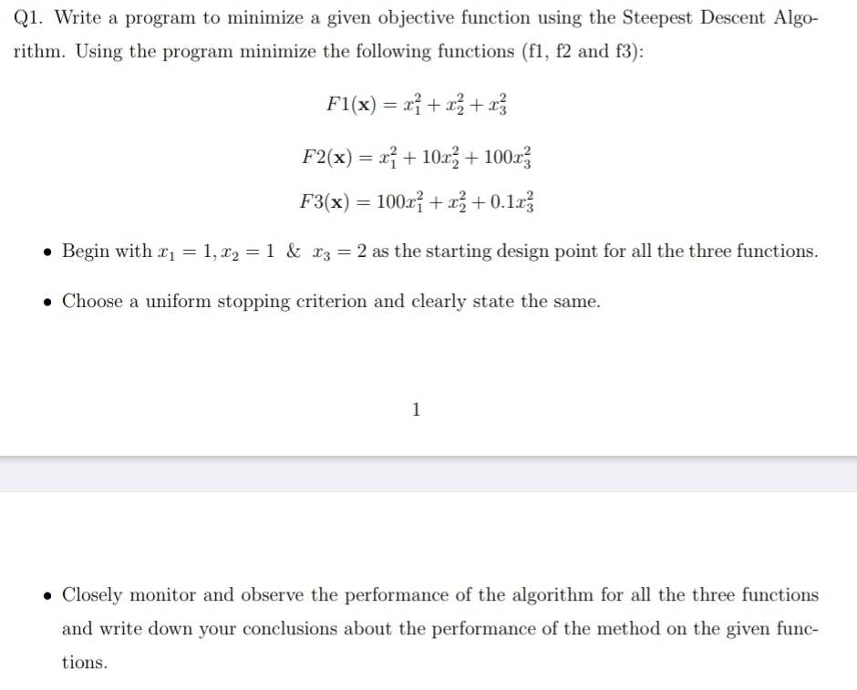 Solved Q1. ﻿Write a program to minimize a given objective | Chegg.com