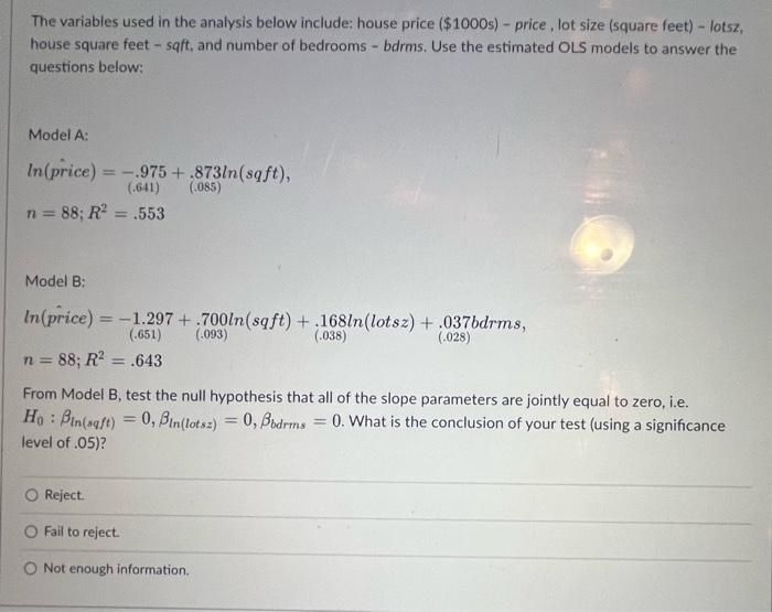 Solved The variables used in the analysis below include: | Chegg.com