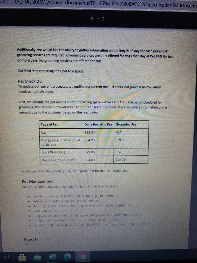 Solved Pet BAG Boarding and Grooming System Specification | Chegg.com