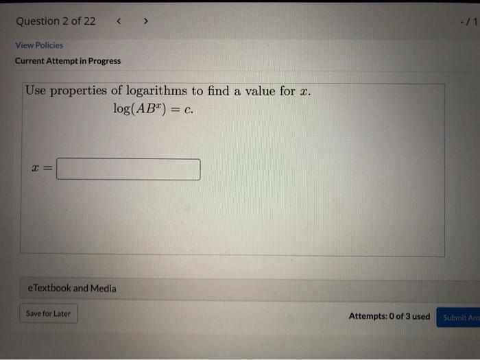 Solved Use properties of logarithms to find a value for x. | Chegg.com
