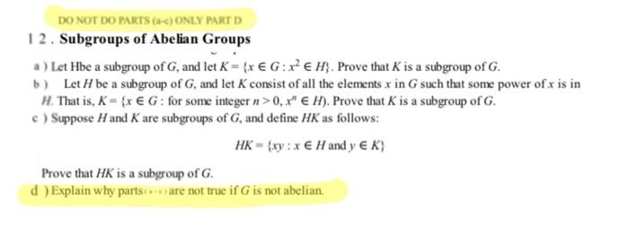 Solved 1 2. Subgroups of Abelian Groups a ) Let Hbe a | Chegg.com