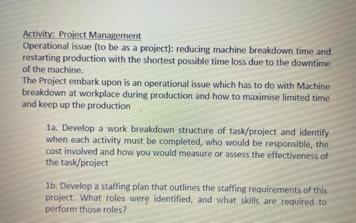 Solved Activity: Project Management Operational issue (to be | Chegg.com