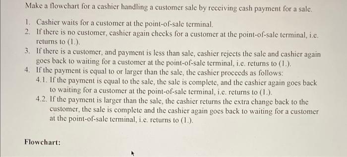 Solved Make a flowchart for a cashier handling a customer | Chegg.com