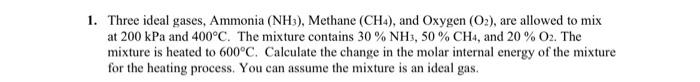 Solved Three ideal gases, Ammonia (NH3), Methane (CH4), and | Chegg.com