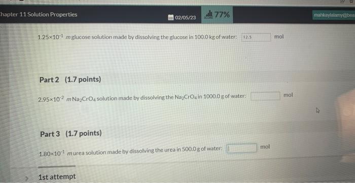 Solved 1.25×10−1 m glucose solution made by dissolving the | Chegg.com