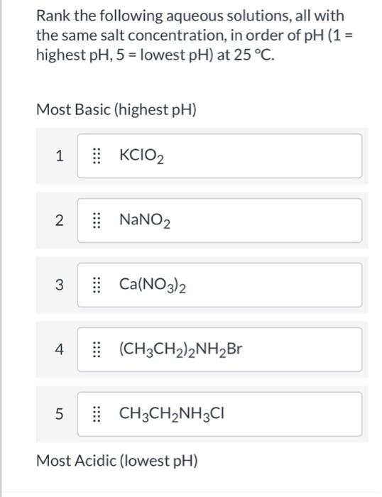 Solved Rank the following aqueous solutions, all with the | Chegg.com