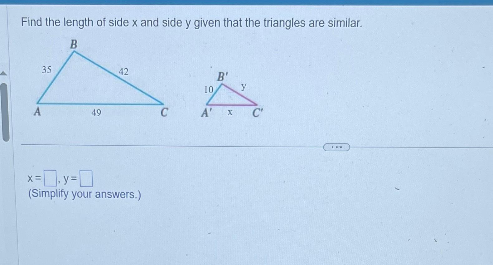 Solved Find the length of side x ﻿and side y ﻿given that the | Chegg.com