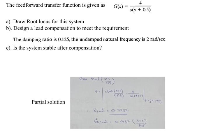 Solved The feedforward transfer function is given as | Chegg.com