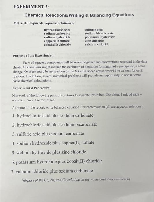 Solved Chemical Reactions/Writing \& Balancing Equations | Chegg.com