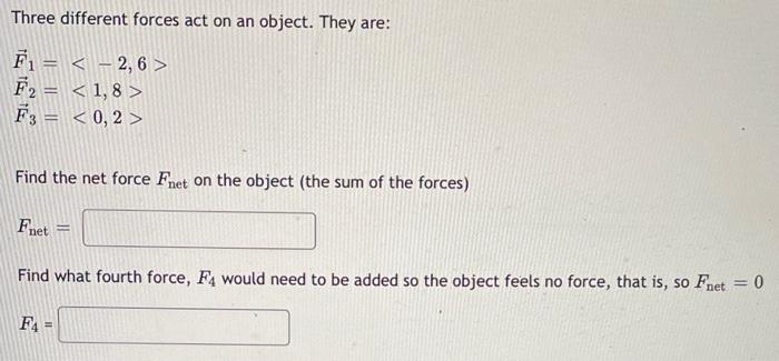 Solved Three different forces act on an object. They are: | Chegg.com