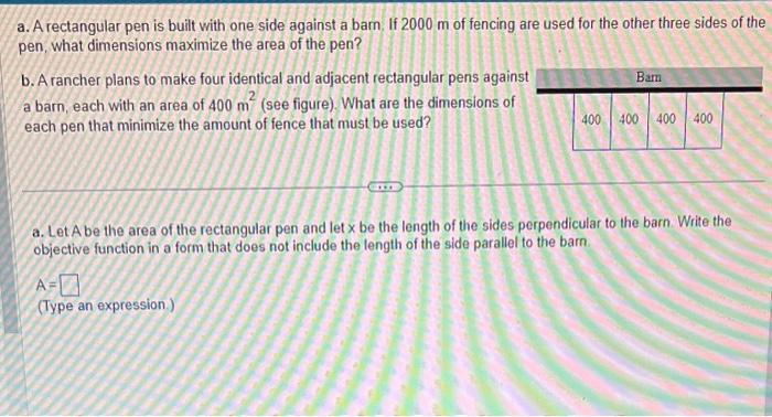 Solved a. A rectangular pen is built with one side against a | Chegg.com