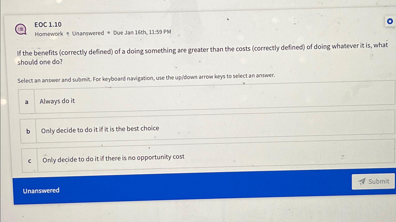Solved EOC 1.10Homework & Unanswered * ﻿Due Jan 16th, 11:59 | Chegg.com