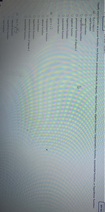 Solved MYNC Classify each function as a power function, root | Chegg.com