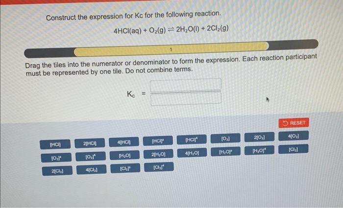 Solved Construct the expression for Kc for the following | Chegg.com