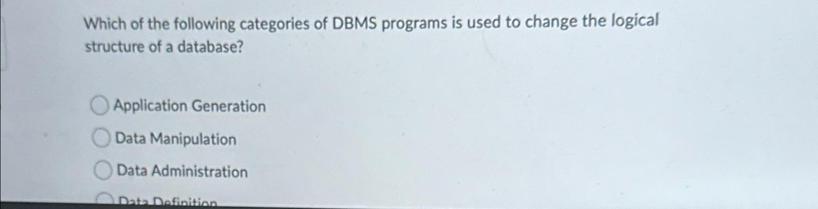 Which of the following categories of DBMS programs is | Chegg.com