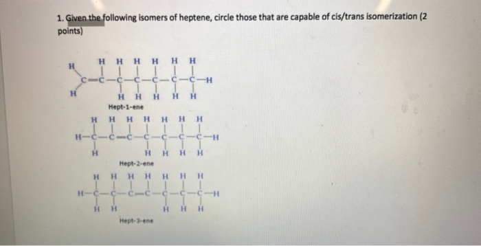 Solved 1. Given the following isomers of heptene, circle | Chegg.com
