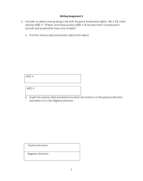 Solved 1 Consider An Object Moving Along A Line With The