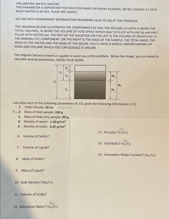Solved VOLUMETRIC WATER CONTENT THIS PARAMETER IS IMPORTANT | Chegg.com
