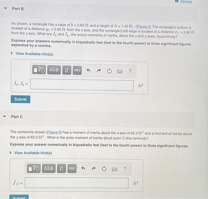 Solved Review Part B As shown, a rectangle has a base of b = | Chegg.com