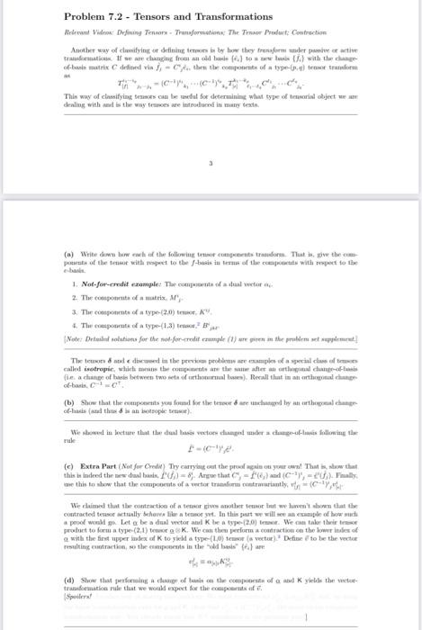 Problem 7.2 - Tensors and Transformations an This way | Chegg.com
