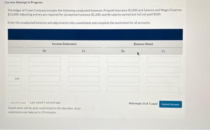 Solved Current Attempt in Progress The ledger of Crane | Chegg.com
