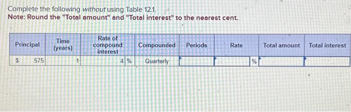 Solved Complete the following without using Table 12.1 . | Chegg.com