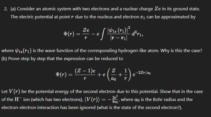 Solved (a) ﻿Consider an atomic system with two electrons and | Chegg.com