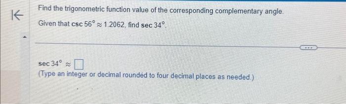 Solved Find the trigonometric function value of the | Chegg.com