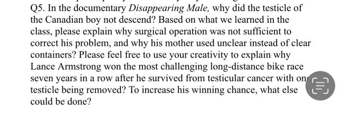 Solved Q5. In the documentary Disappearing Male, why did the | Chegg.com