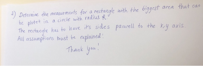 Solved 3) Determine the measurments for a rectangle with the | Chegg.com