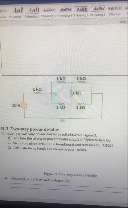 Solved B. 3. Two-way power divider Consider the two-way | Chegg.com