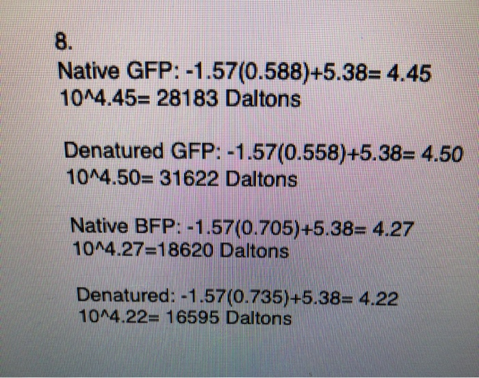 Solved 9. Is the calculated molecular weight of native GFP | Chegg.com