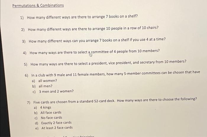 Solved Permutations & Combinations 1) How many different | Chegg.com