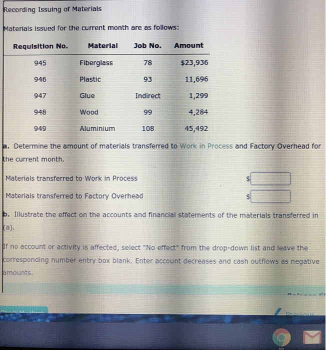 Solved Recording Issuing of Materials Materials issued for | Chegg.com