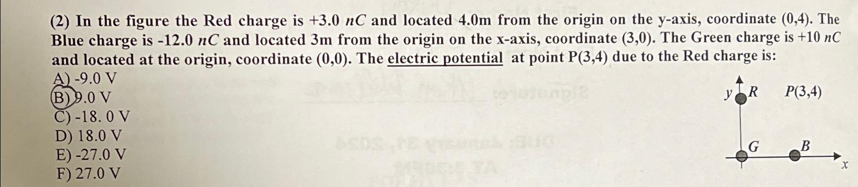 Solved (2) In the figure the Red charge is +3.0nC and | Chegg.com