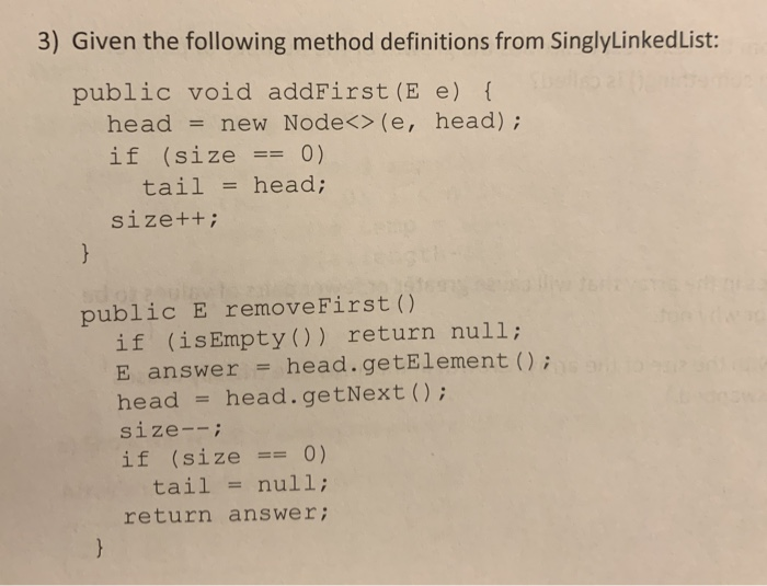 Solved 3) Given the following method definitions from | Chegg.com
