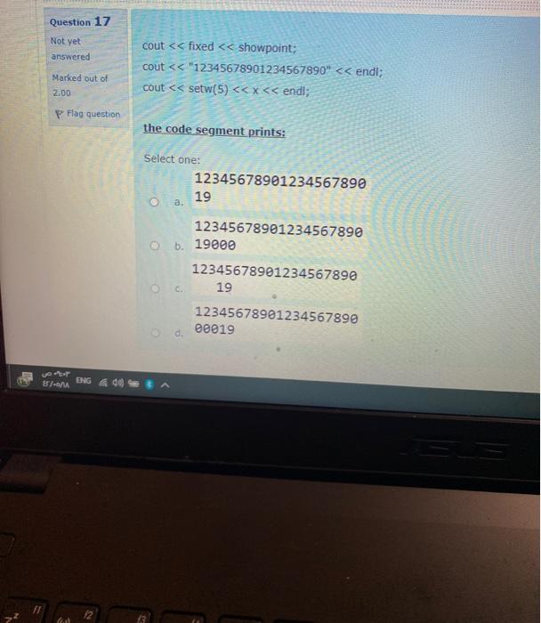 Solved Question 17 Not yet answered cout