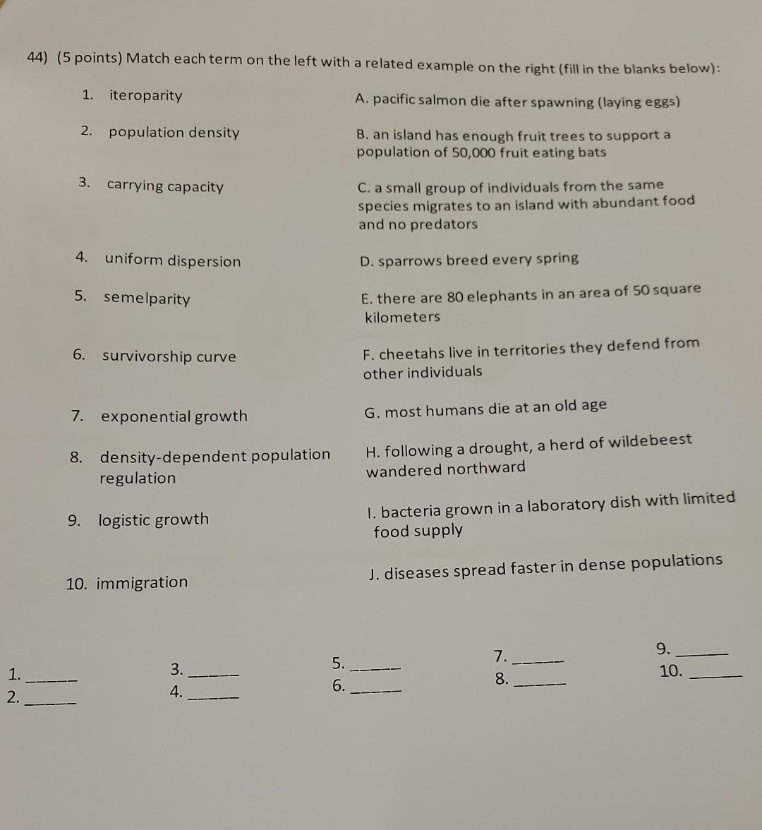 Solved 44) (5 points) Match each term on the left with a | Chegg.com