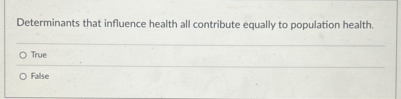 Solved Determinants that influence health all contribute | Chegg.com