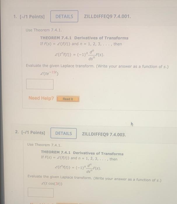 Solved 1. [-/1 Points] DETAILS Use Theorem 7.4.1. THEOREM | Chegg.com
